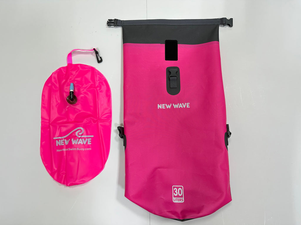 Waterproof Backpack 30 Liter - Pink New Wave Swim Buoy for Open Water ...