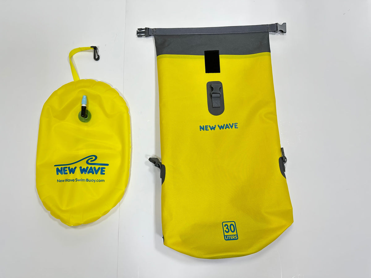 Waterproof Backpack 30 Liter - Yellow New Wave Swim Buoy for Open Water ...